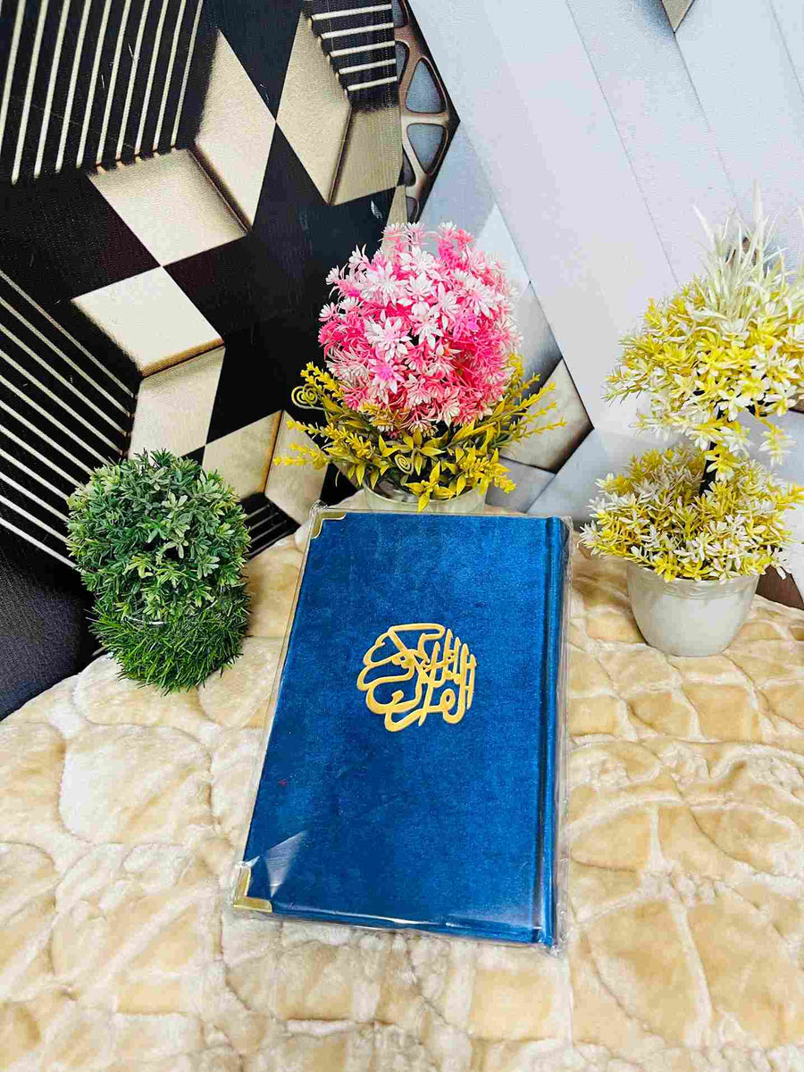 Holy Quran Tajveedi 16 Line Velvet Blue color – Maktaba tul Quran
